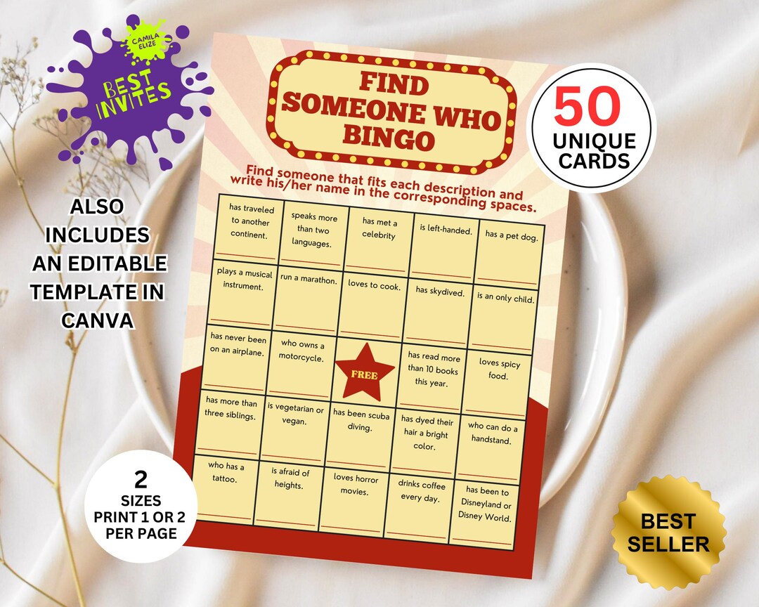 Printable Find Someone Who Bingo. Get to Know You. Two Sizes. Editable ...