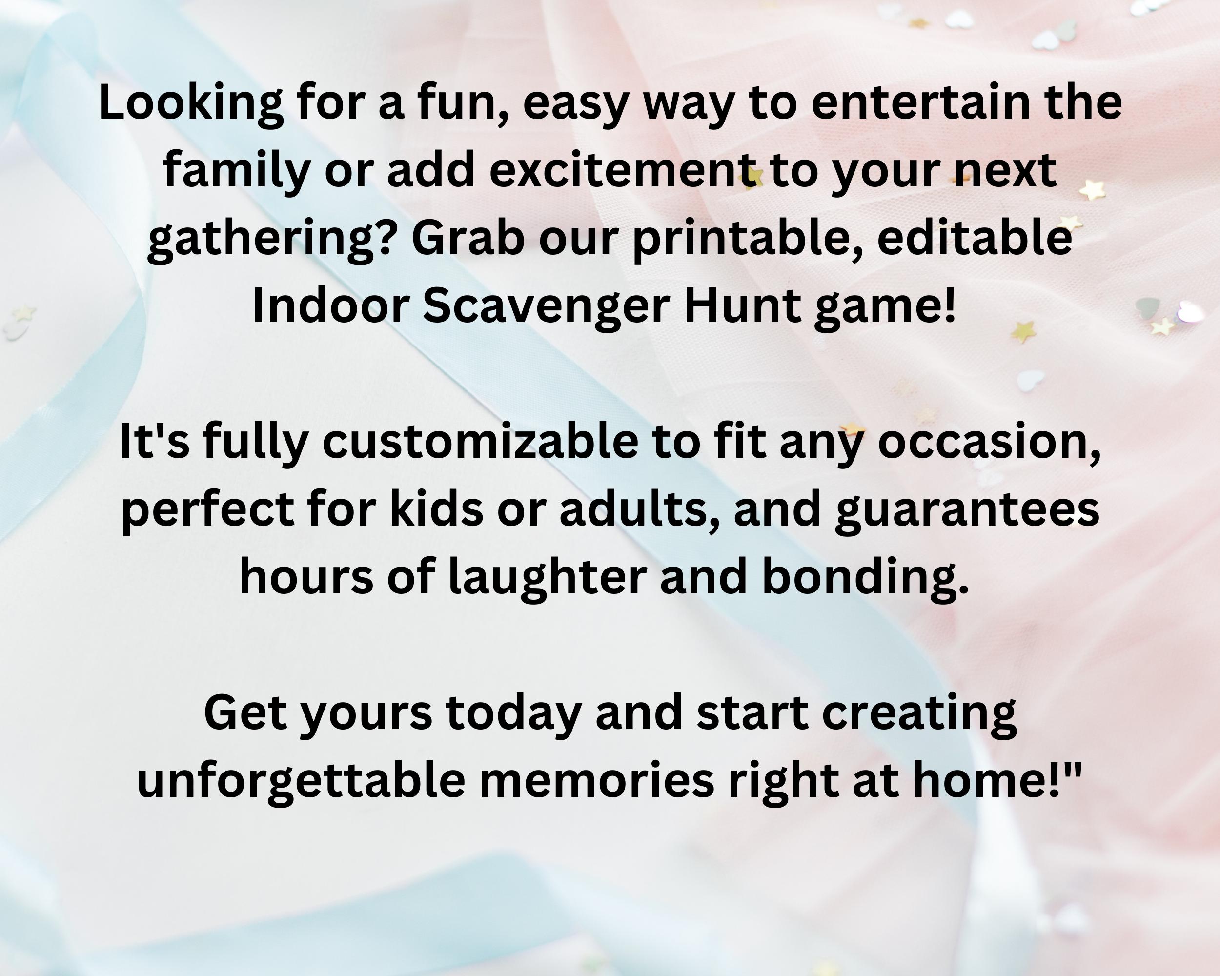 Indoor Scavenger Hunt Printable, Treasure Hunt for Kids Template ...
