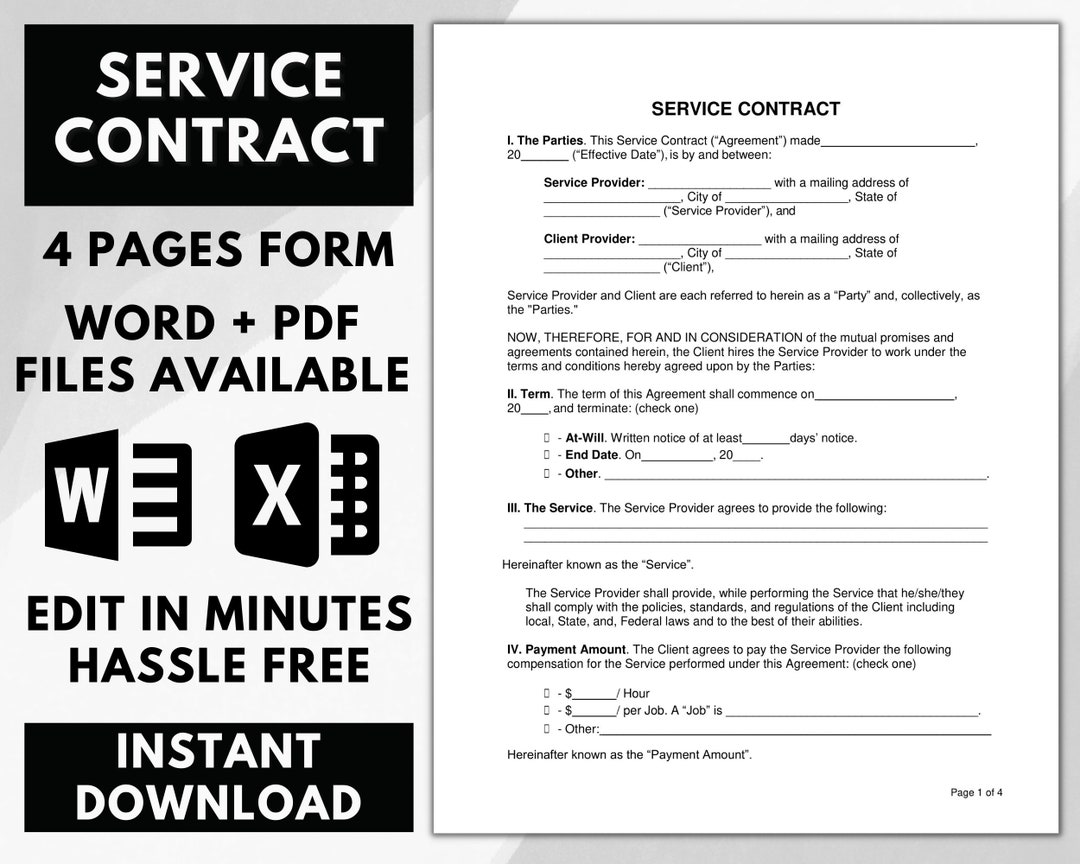 Service Contract Templates, Service Contract Form, Service Contract ...