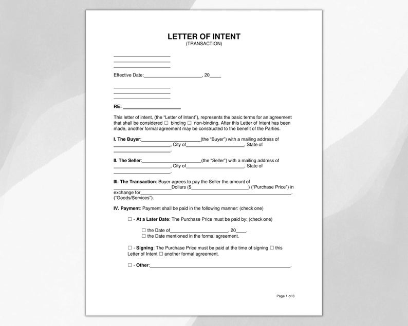 Letter of Intent, Letter of Intent (LOI), Letter of Intent (LOI) Forms ...