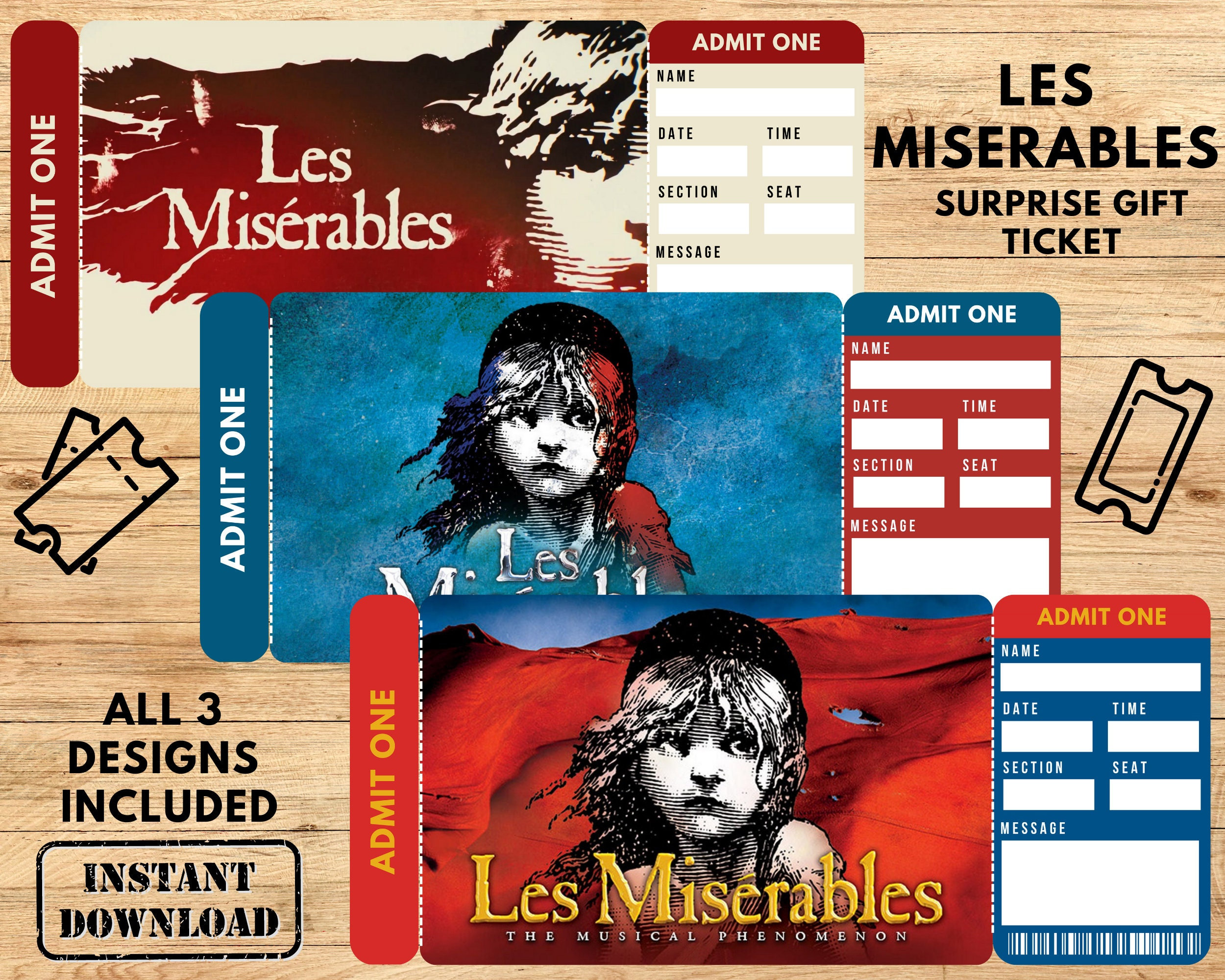PRINTABLE Les Miserables Ticket, Les Miserables Broadway Surprise ...