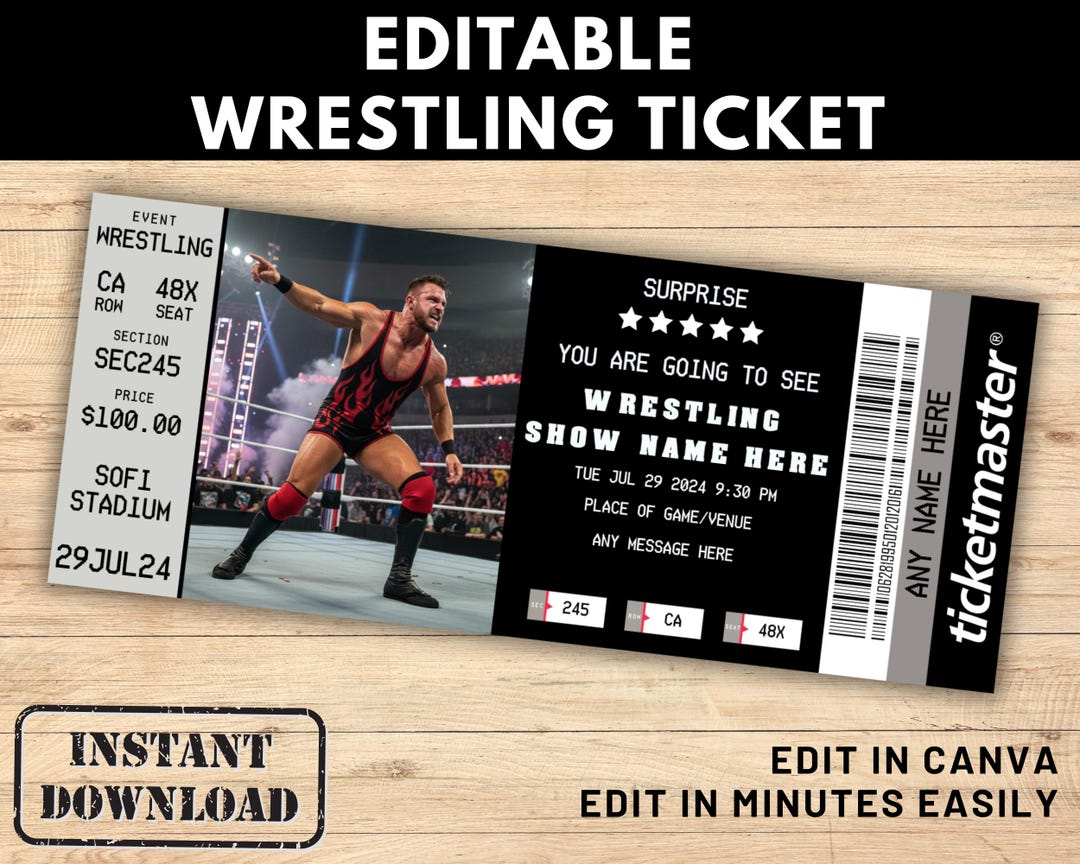 Editable Wrestling Ticket, Wrestling Tickets, Surprise Gift, Editable ...