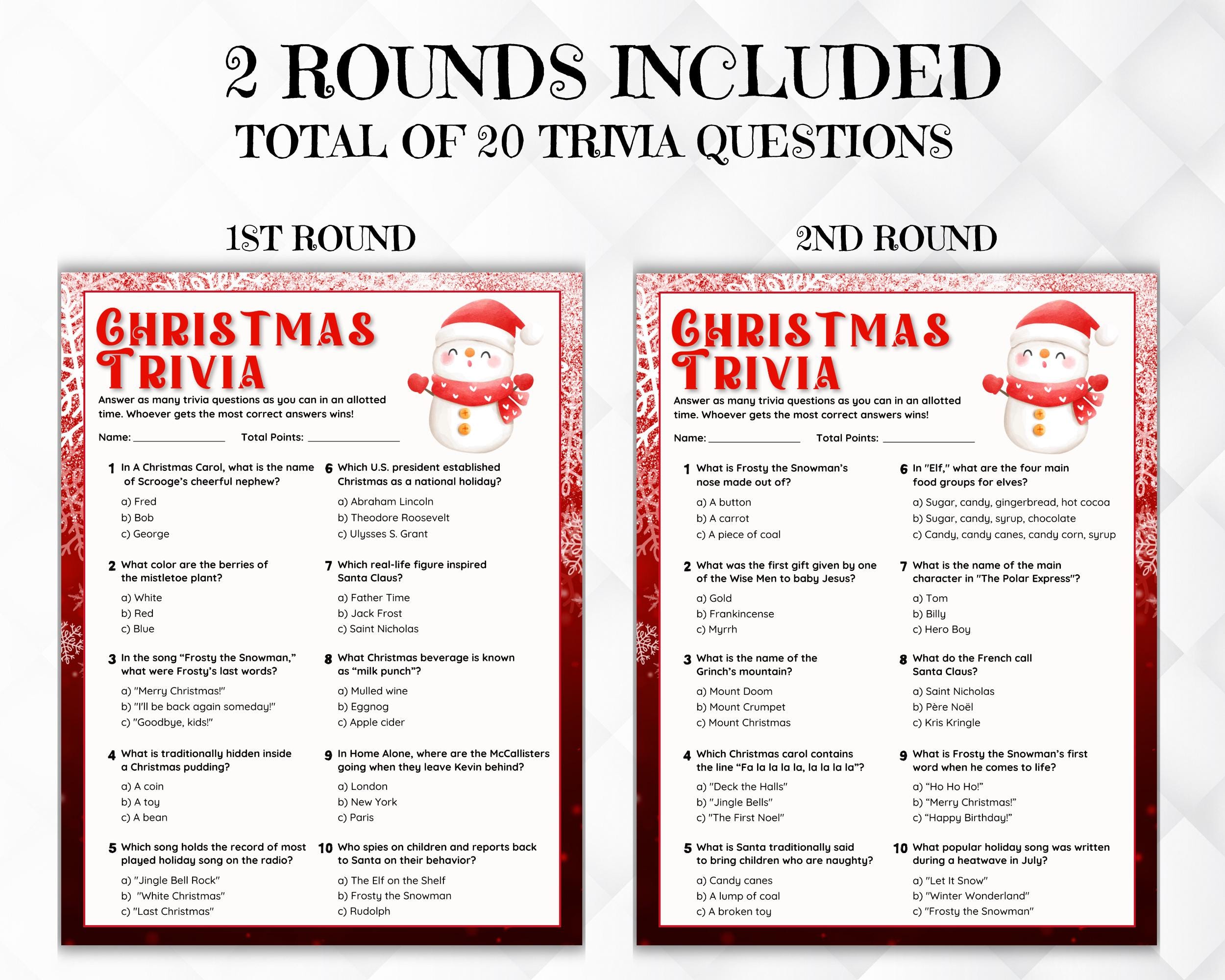 Printable Christmas Trivia Game, Christmas Party Game, Christmas Game ...