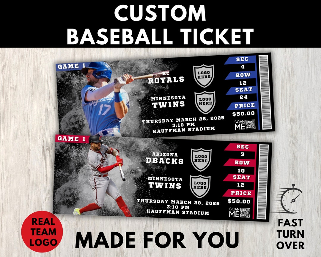 Custom Baseball Ticket, Baseball Keepsake, Surprise Gift, Made to Order Baseball Tickets, Sports ...