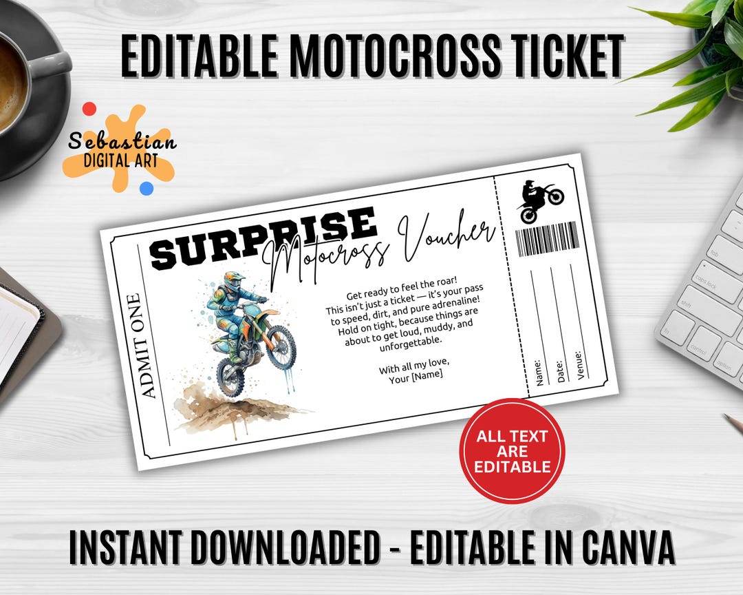 Editable Motocross Ticket Voucher | Printable Dirt Bike Gift ...