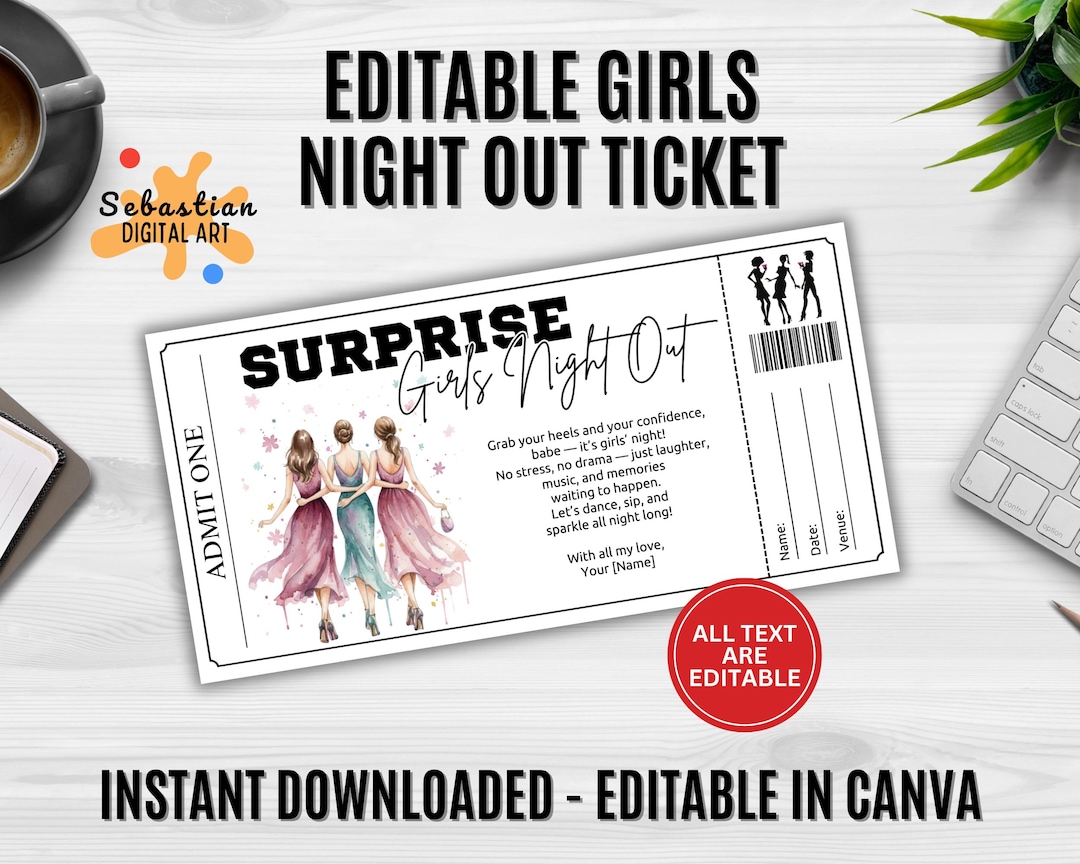 Editable Girls Night Out Ticket | Printable Girls Trip Voucher ...