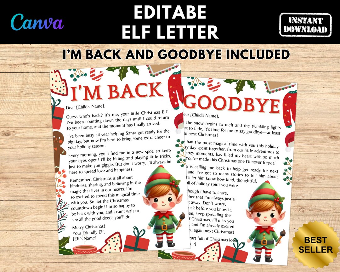 Editable Elf Letter, I'm Back Hello Elf Letter, Goodbye From Elf ...
