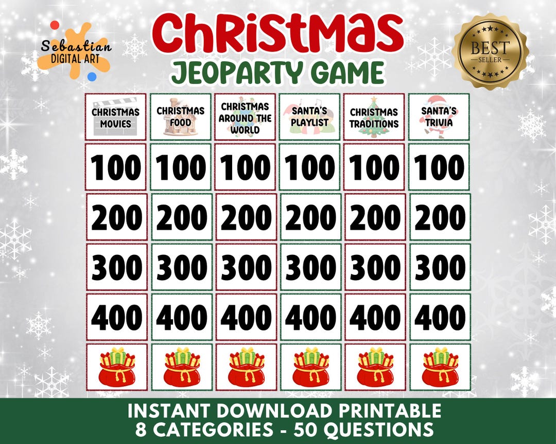 Christmas Trivia Game, Christmas Jeopardy, Holiday Jeopardy Trivia Game ...