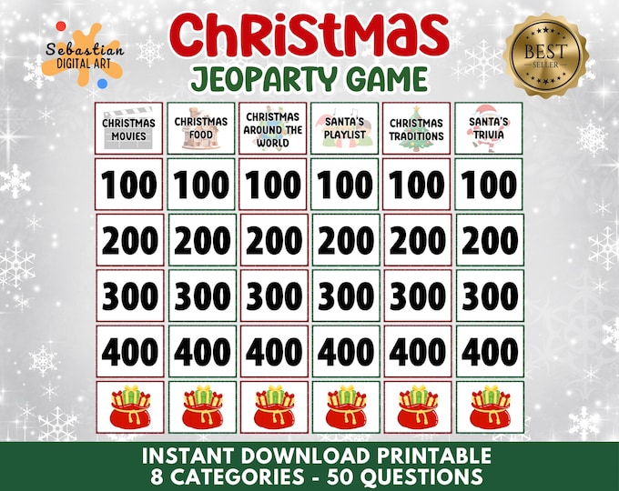 Holiday Trivia Game, Christmas Jeopardy, Holiday Jeopardy Trivia Game ...