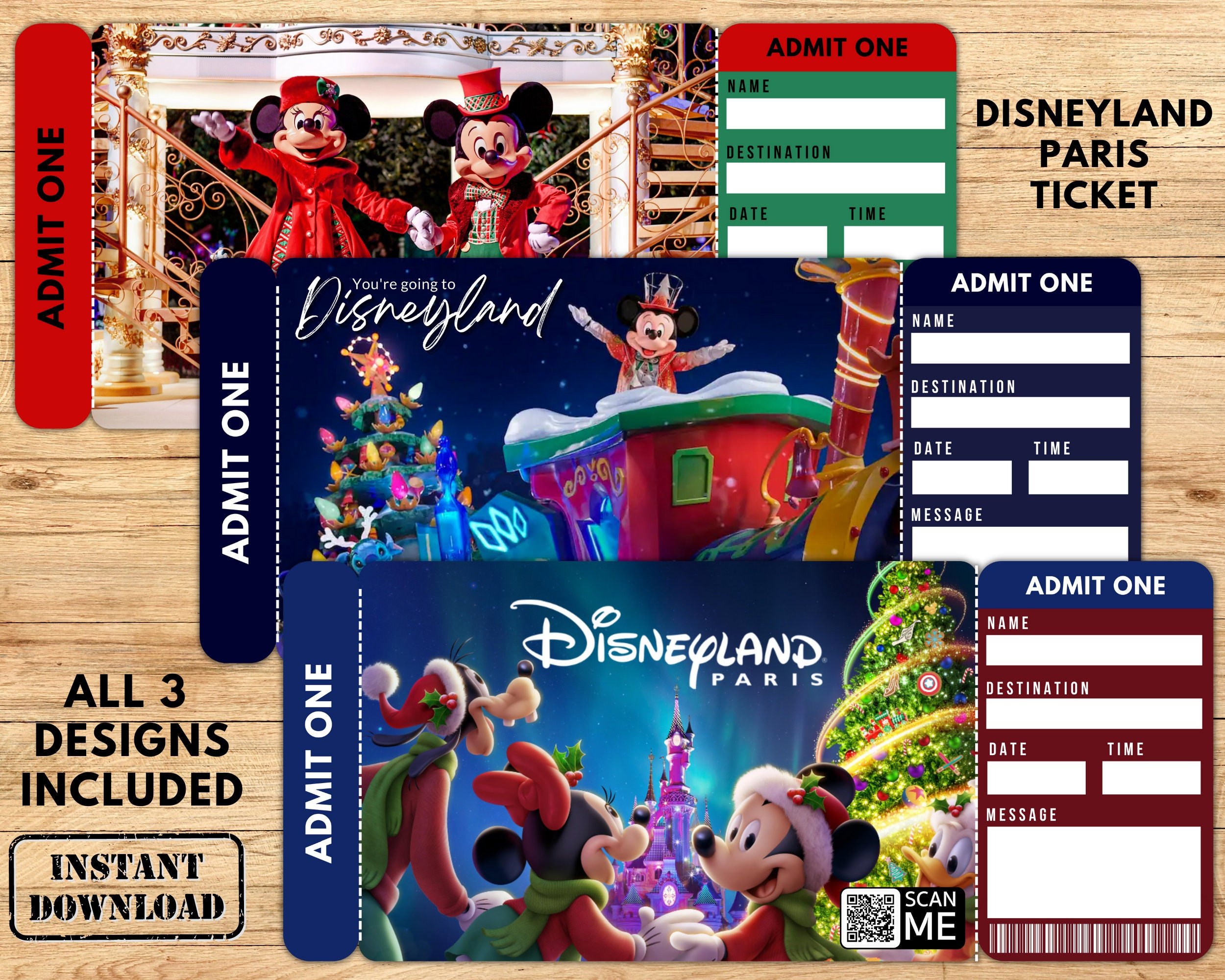 EDITABLE Ticket Disneyland Paris, Enchanted Christmas Ticket, Editable ...