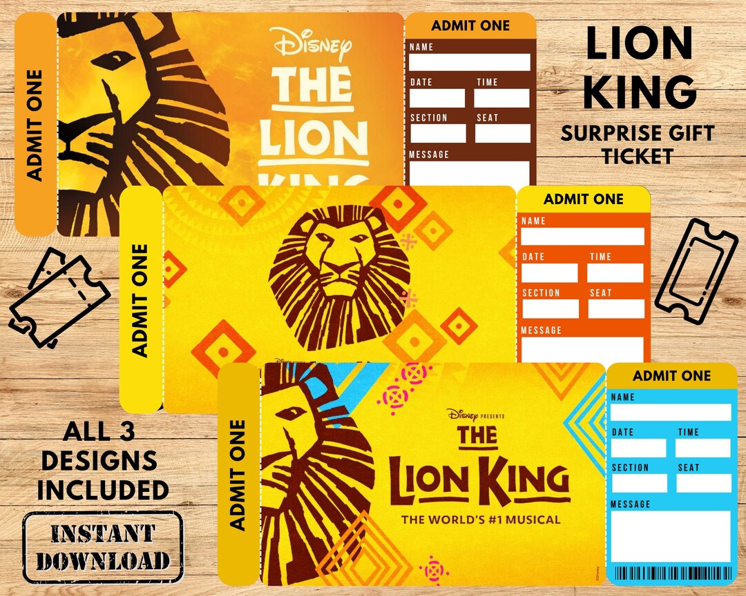 EDITABLE LION KING Broadway Ticket, Editable Musical Theatre Ticket ...