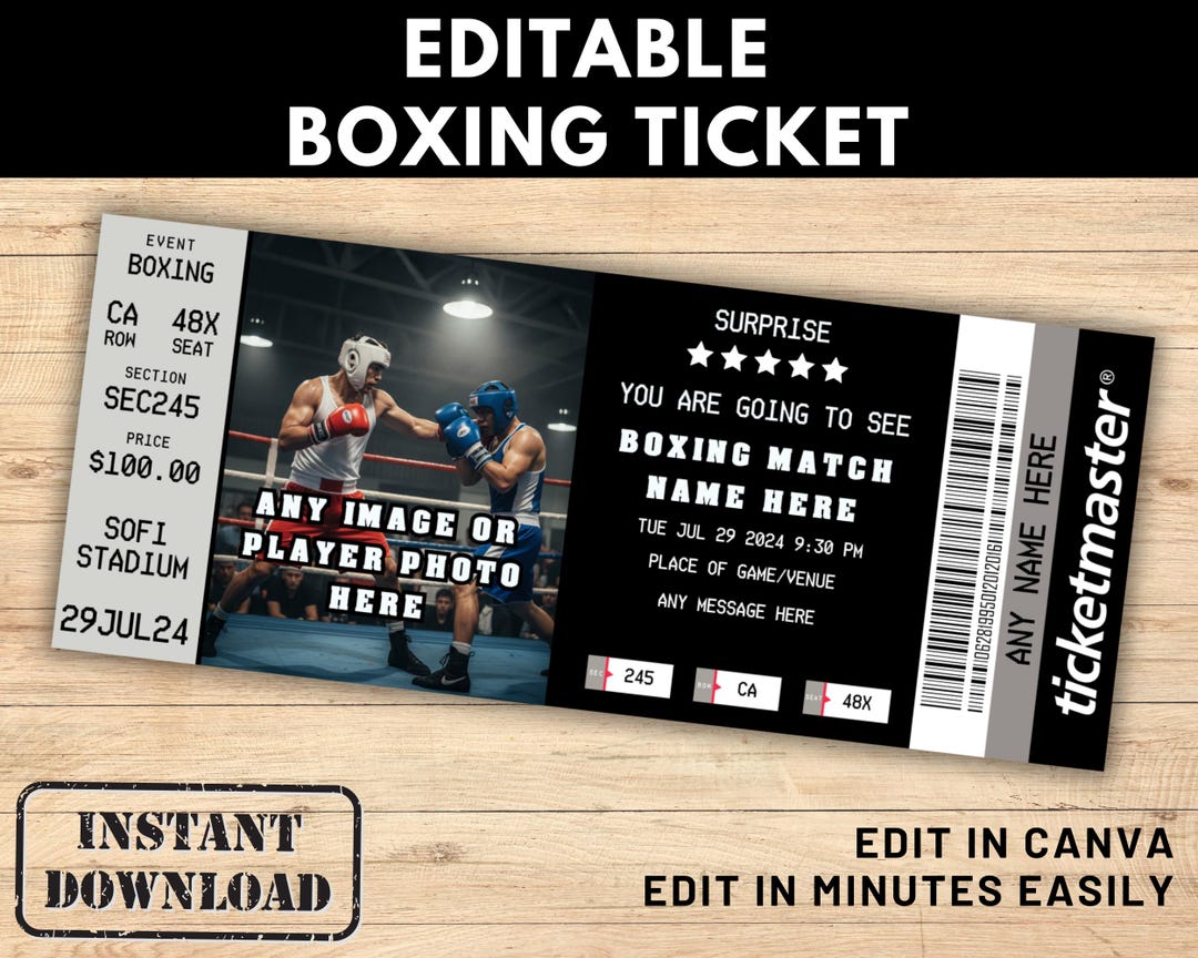 Editable Boxing Ticket, Boxing Tickets, Surprise Gift, Editable Boxing ...