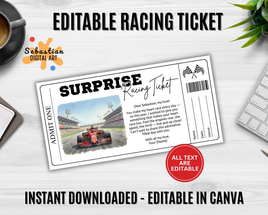 Editable Racing Ticket Voucher | Printable Race Gift Certificate | Car ...