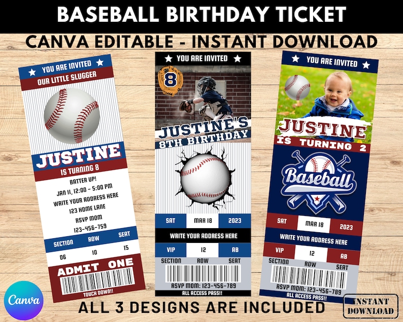 Baseball Ticket Birthday Invitation, Baseball Invitation, Birthday ...