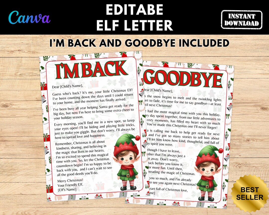 Editable Elf Letter, I'm Back Hello Elf Letter, Goodbye From Elf ...