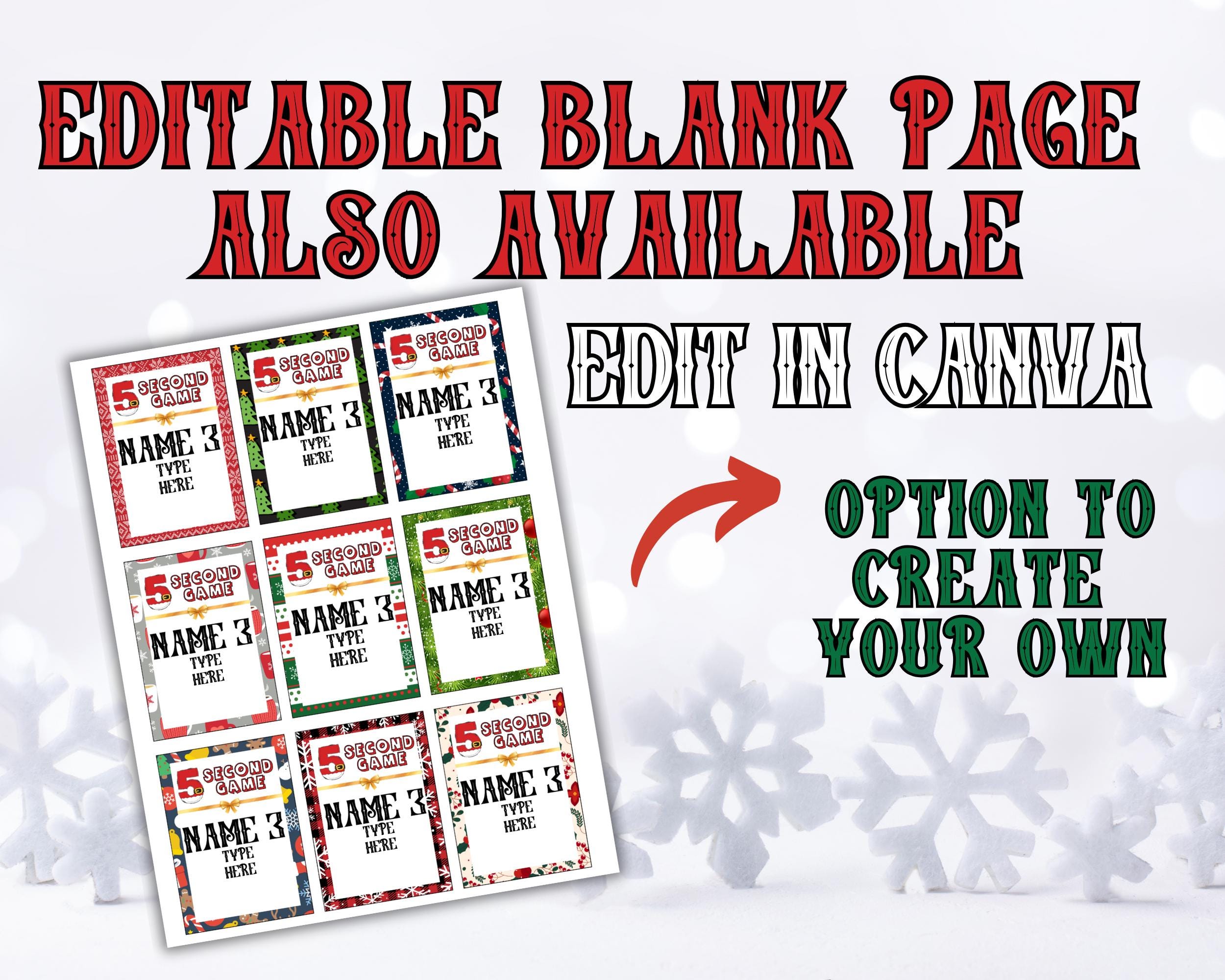 Christmas 5 Second Game, Printable Christmas Game, Christmas Party Game ...