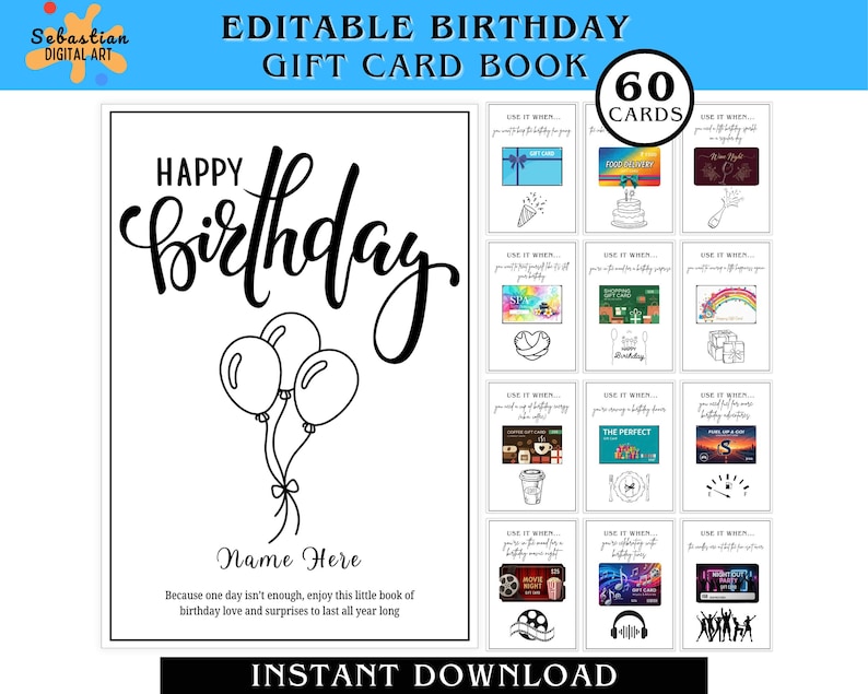 Editable Birthday Gift Card Book Last Minute Birthday Gift Adult ...