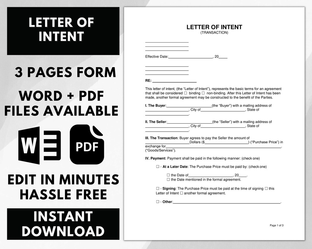 Letter of Intent, Letter of Intent (LOI), Letter of Intent (LOI) Forms ...