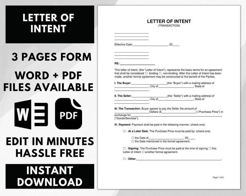 Letter of Intent, Letter of Intent LOI, Letter of Intent LOI Forms ...