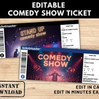 Comedy Show Ticket Template, Custom Comedy Club Gift, DIY Stand up ...