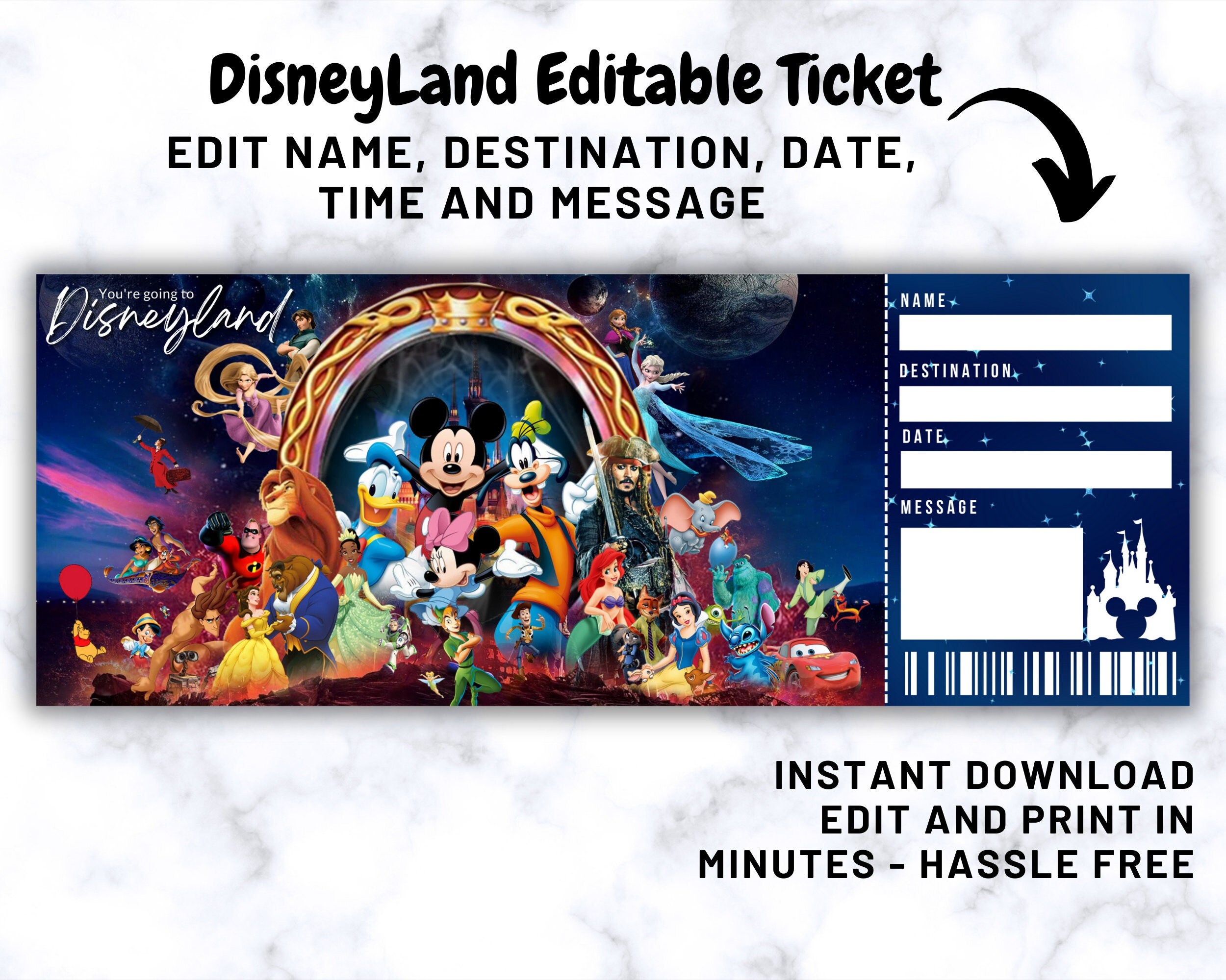 Surprise Disneyland Ticket, Disneyworld Ticket, Editable Ticket ...
