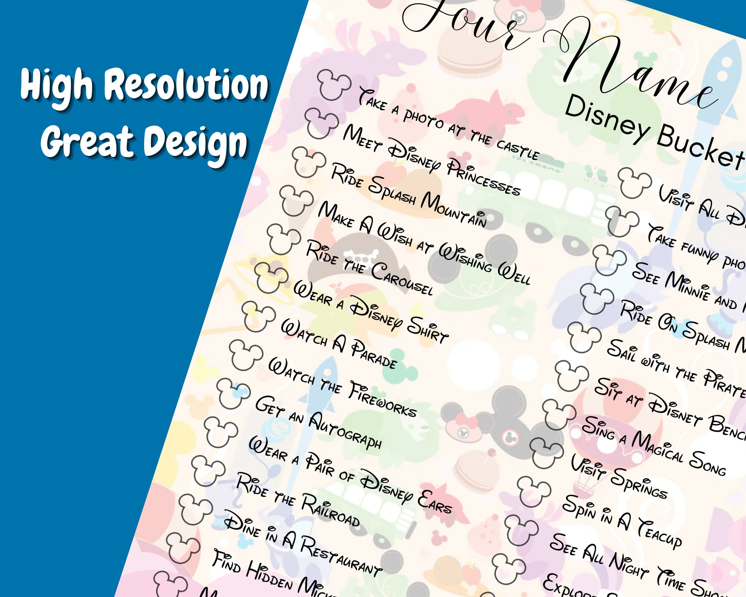 Disneyland Bucket List Theme Park Bucket List, Printable Instant ...