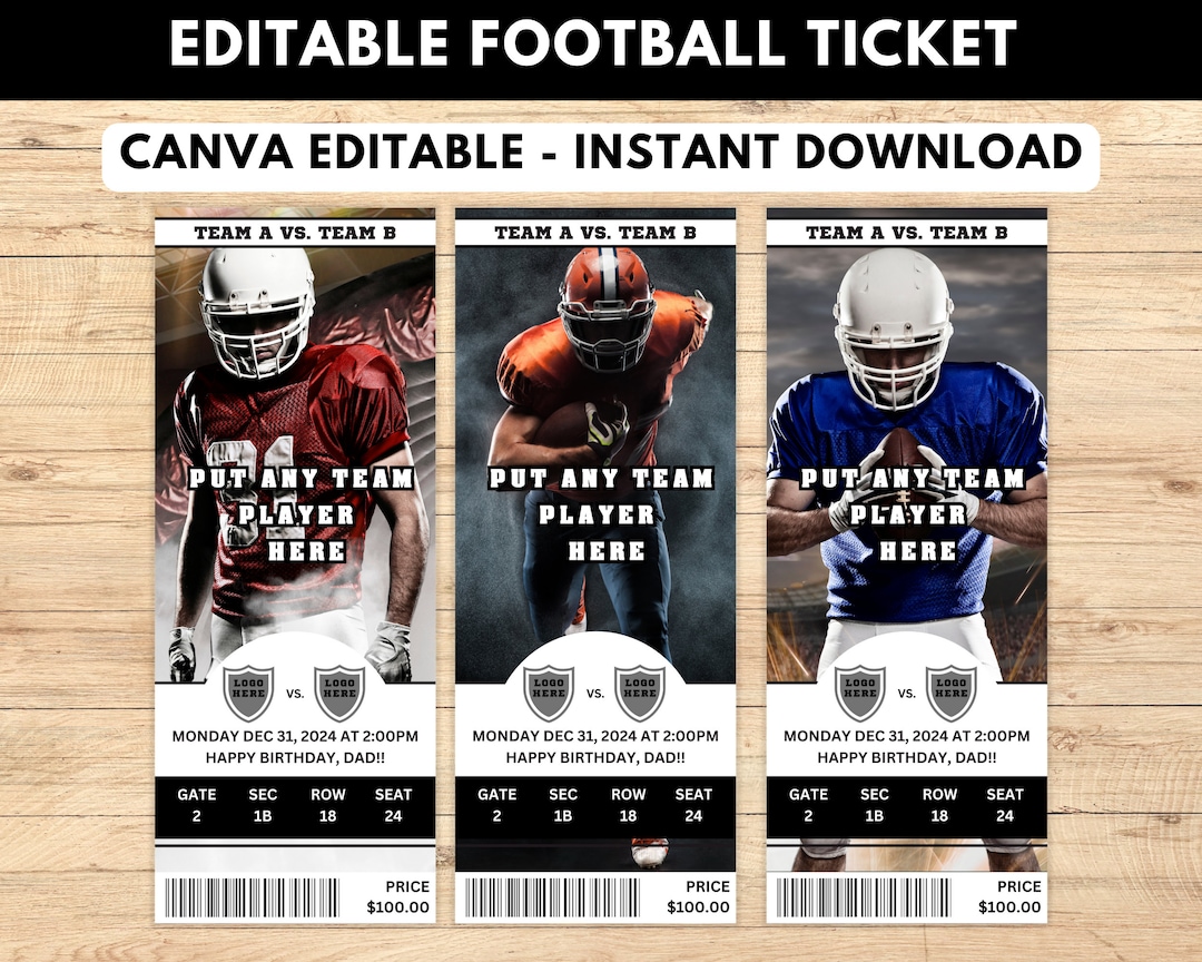 Editable Football Ticket, Football Ticket Gift, Sport Tickets, Football ...