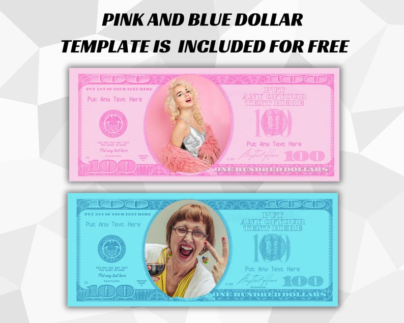 Personalized 100 Dollar Bill Template, Editable Dollar Bill, Face on ...