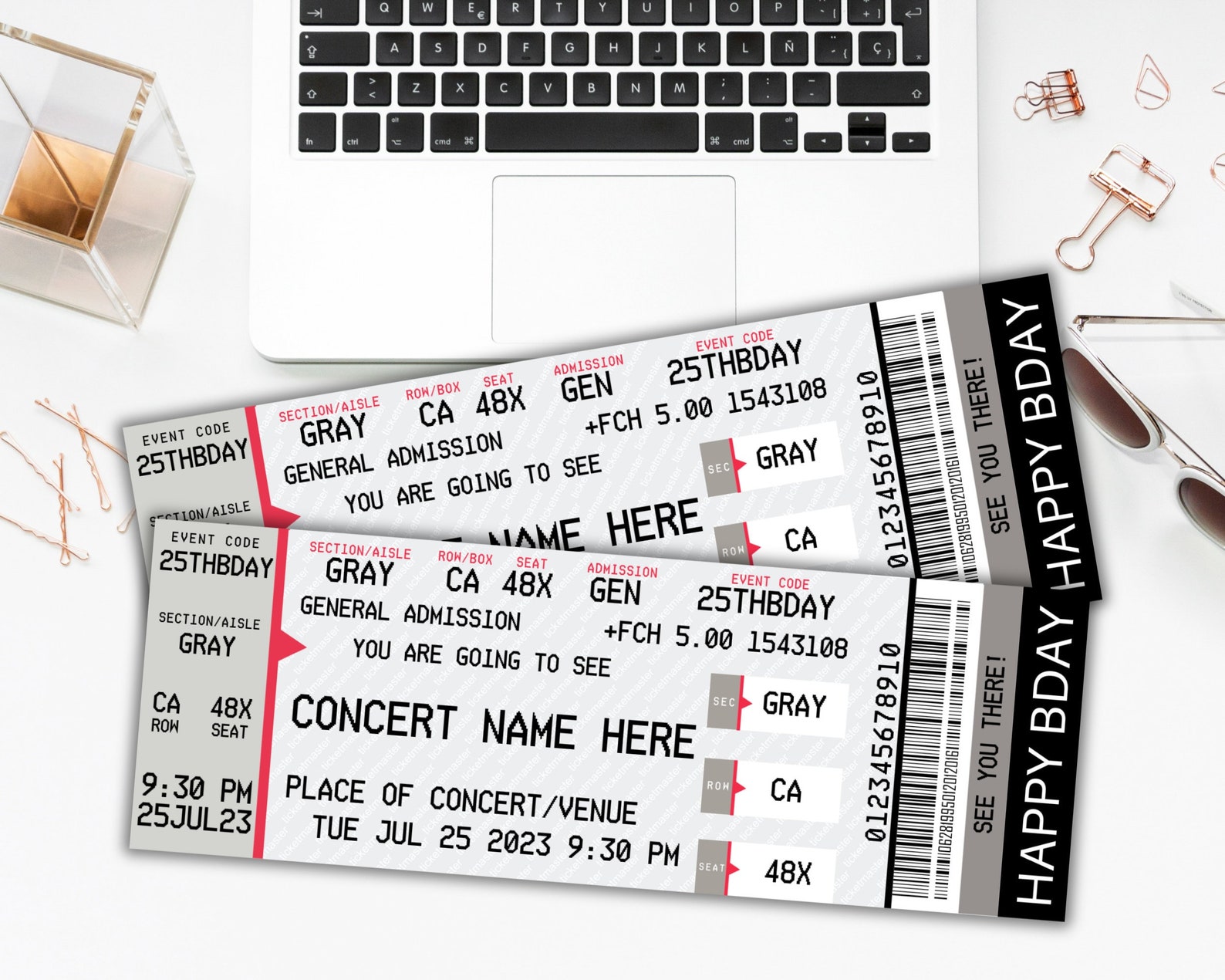 Custom Concert Ticket, Concert Ticket Template, Personalized Event ...