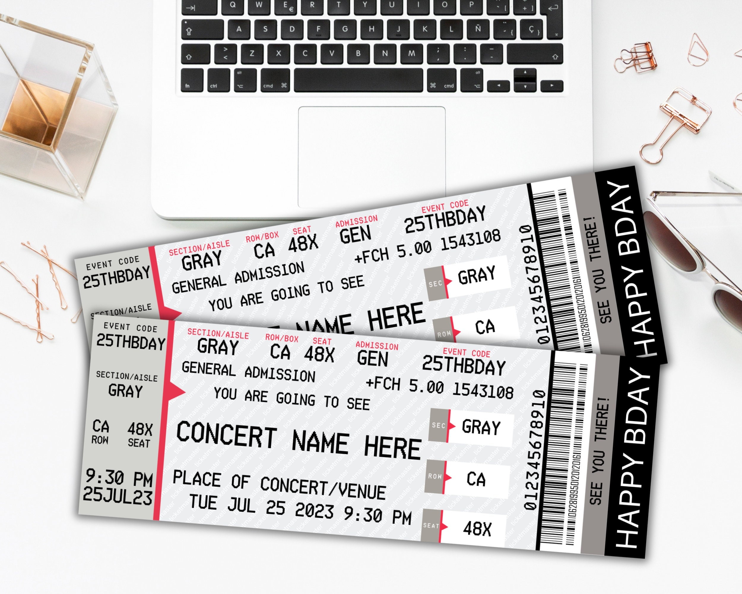 Custom Concert Ticket, Concert Ticket Template, Personalized Event ...