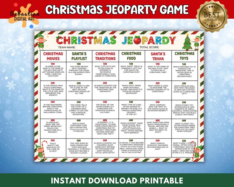 Christmas Jeopardy Game, Printable Holiday Trivia, Christmas Office ...
