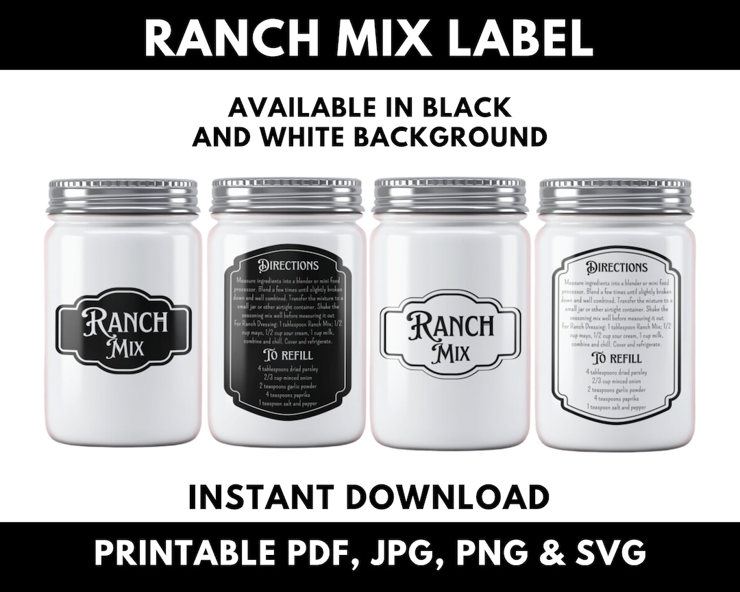 Printable Ranch Mix Label, Pantry Label, Kitchen Label, Ranch Label ...