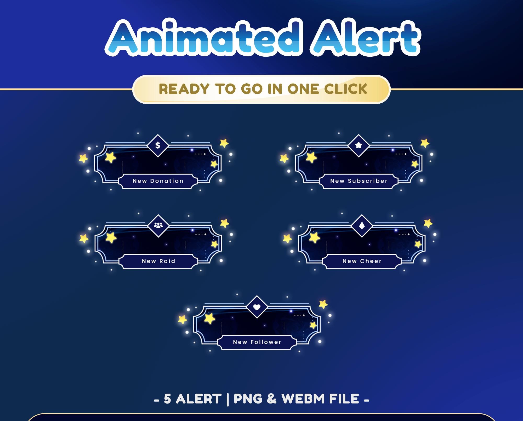 Blue Starry Animated Stream Alert for Twitch, Blue and Yellow Alert ...