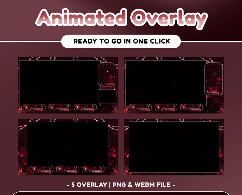 Red Flower Animated Stream Pack Twitch Bundle, Red Black Stream Overlay ...