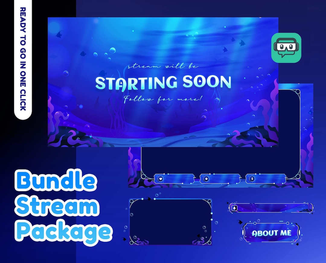 Deep Blue Ocean Animated Stream Pack for Twitch, Youtube, Blue Twitch ...