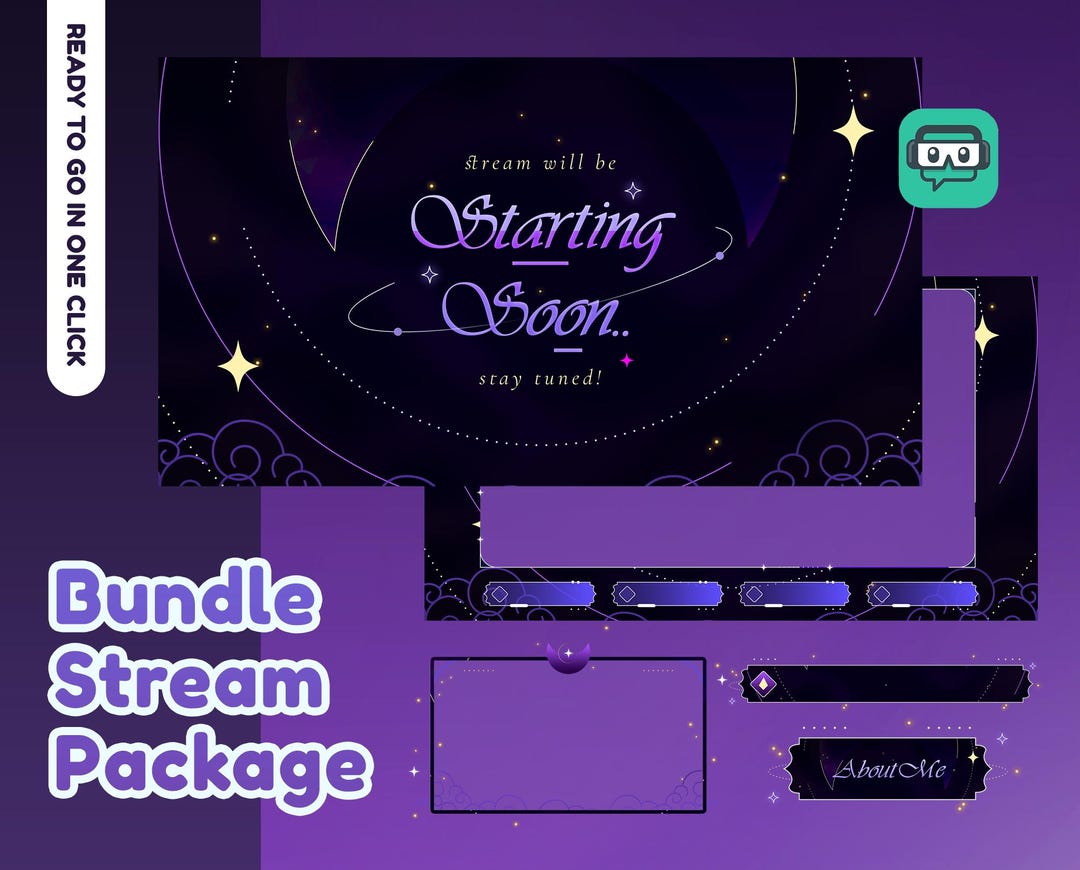 Stellar Arc Animated Stream Pack Twitch Bundle, Purple Twitch Overlay ...