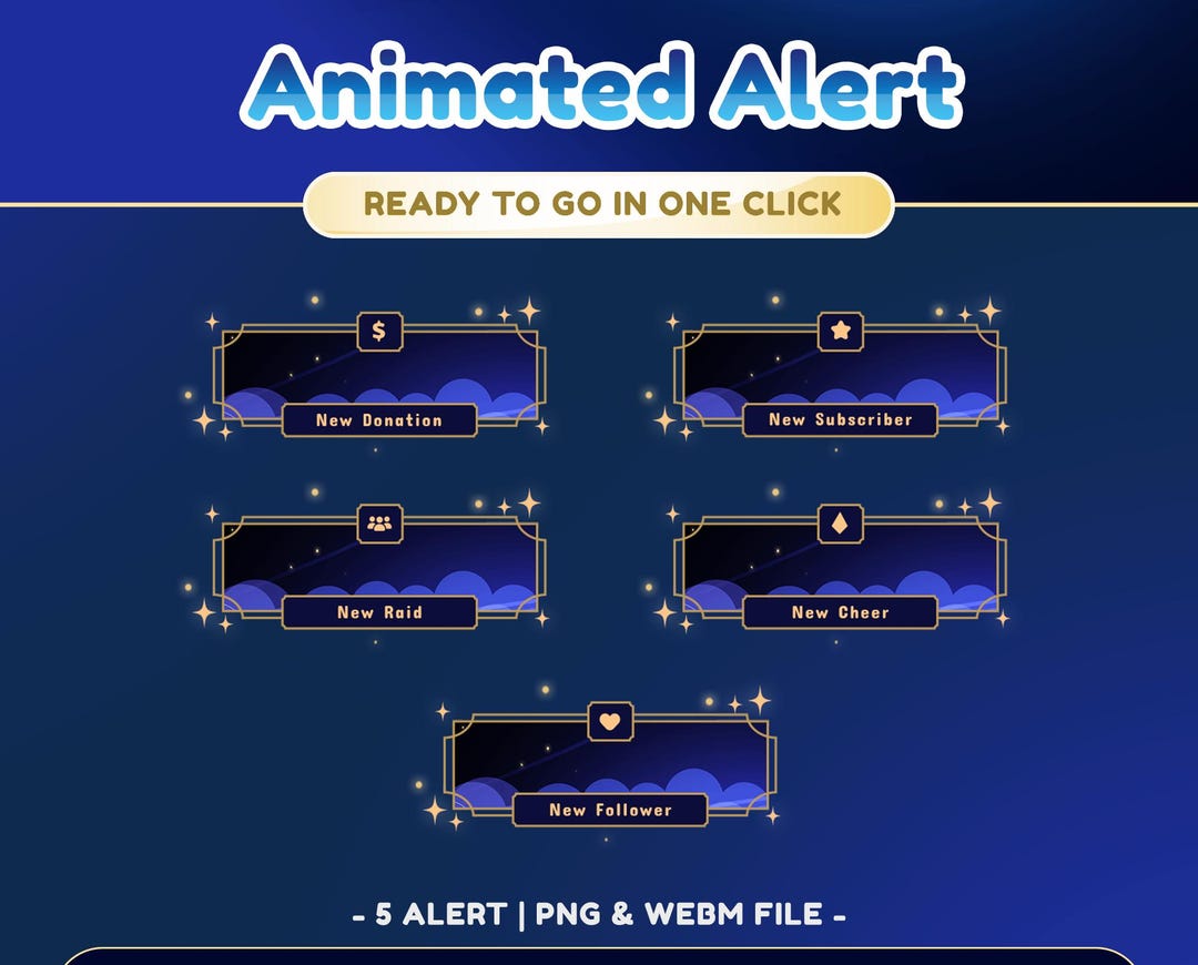 Aurel Night Animated Stream Alert for Twitch, Dark Blue Overlay, Night ...