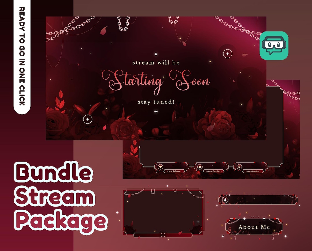 Romantic Flower Animated Stream Pack for Twitch, Youtube, Red and Black ...