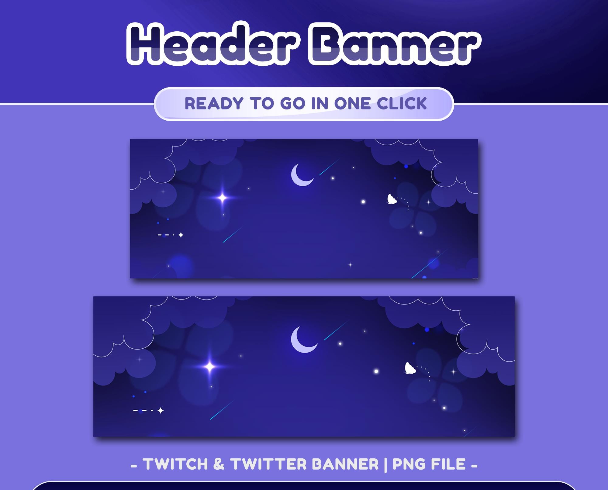 Moonlit Flutter Animated Stream Overlay Twitch Bundle, Night Sky Theme ...