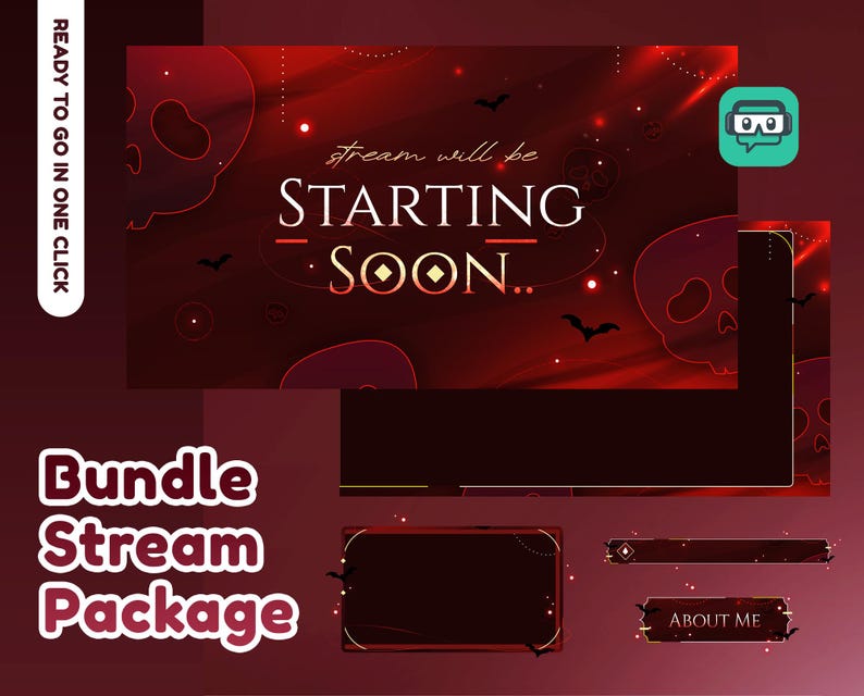 Shadow Skull Animated Stream Pack for Twitch, Youtube, Dark Red ...