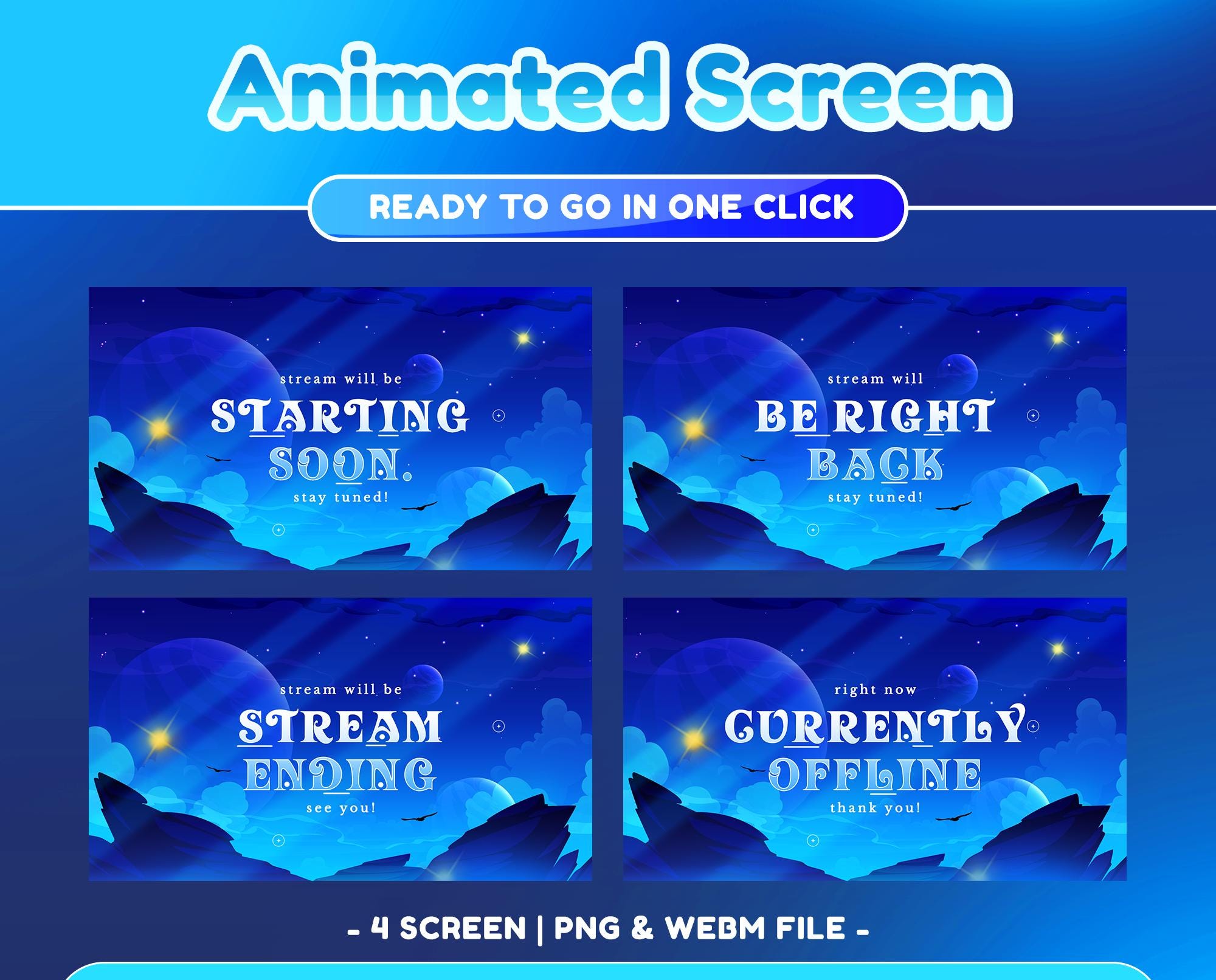 Galatic Dream Animated Stream Screen for Twitch, Youtube, Blue Overlay, Galaxy Theme, Animated ...