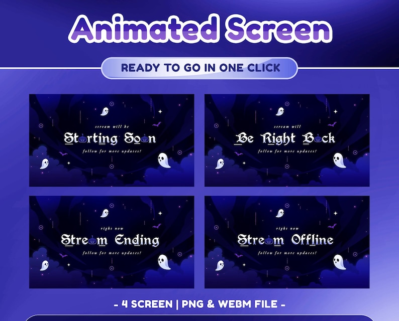 Ghostly Wings Animated Stream Screen for Twitch, Youtube, Animated Screen Blue, Dark Color ...