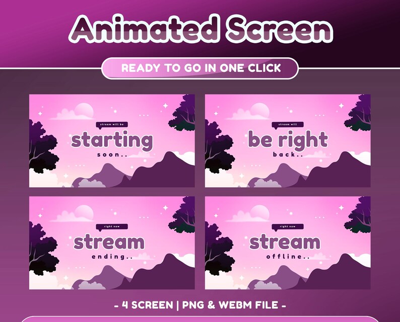 Dreamy Sunset Animated Stream Pack for Twitch Bundle, Purple Dreamy ...