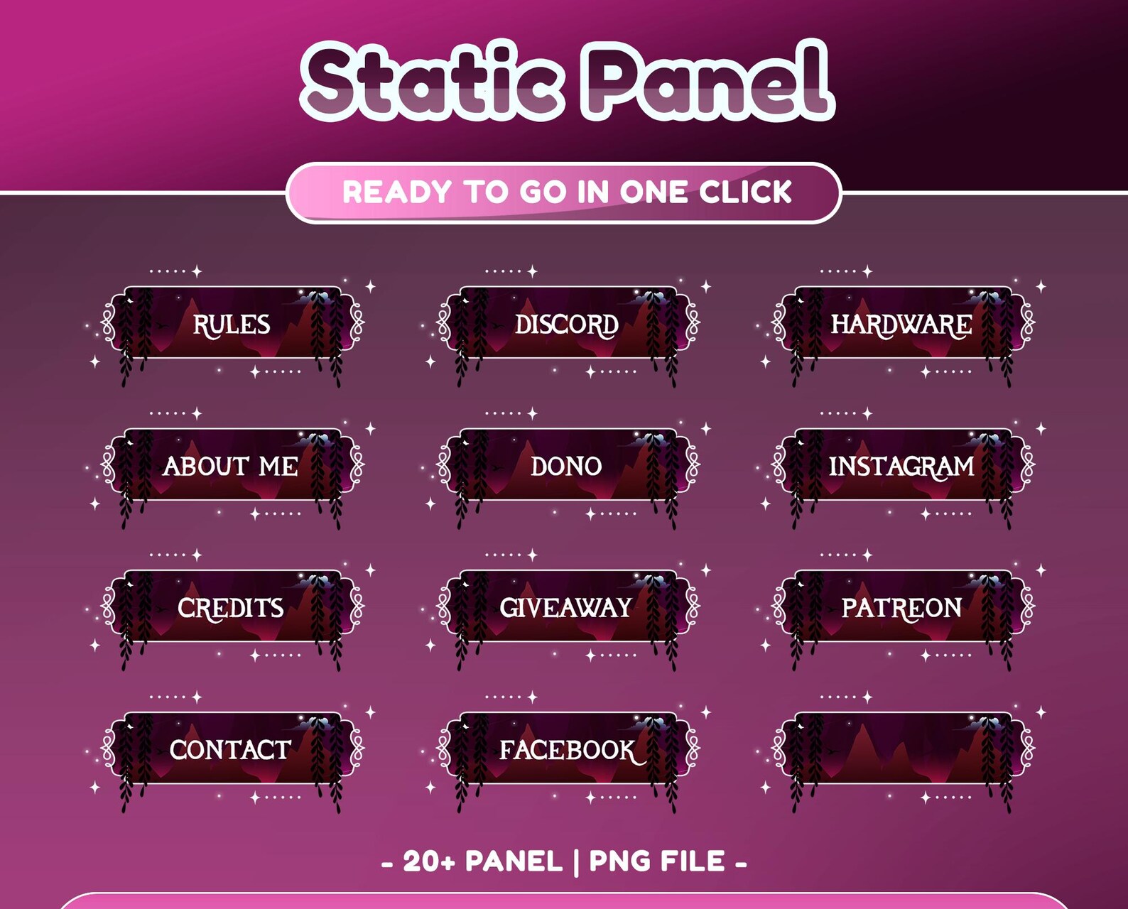 Mystic Dusk Static Panel for Twitch, Purple Twitch Panel, Gothic Stream ...