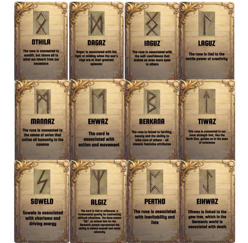 Printable Runes Cards Mystical Elder Futhark Symbols for Learning and ...