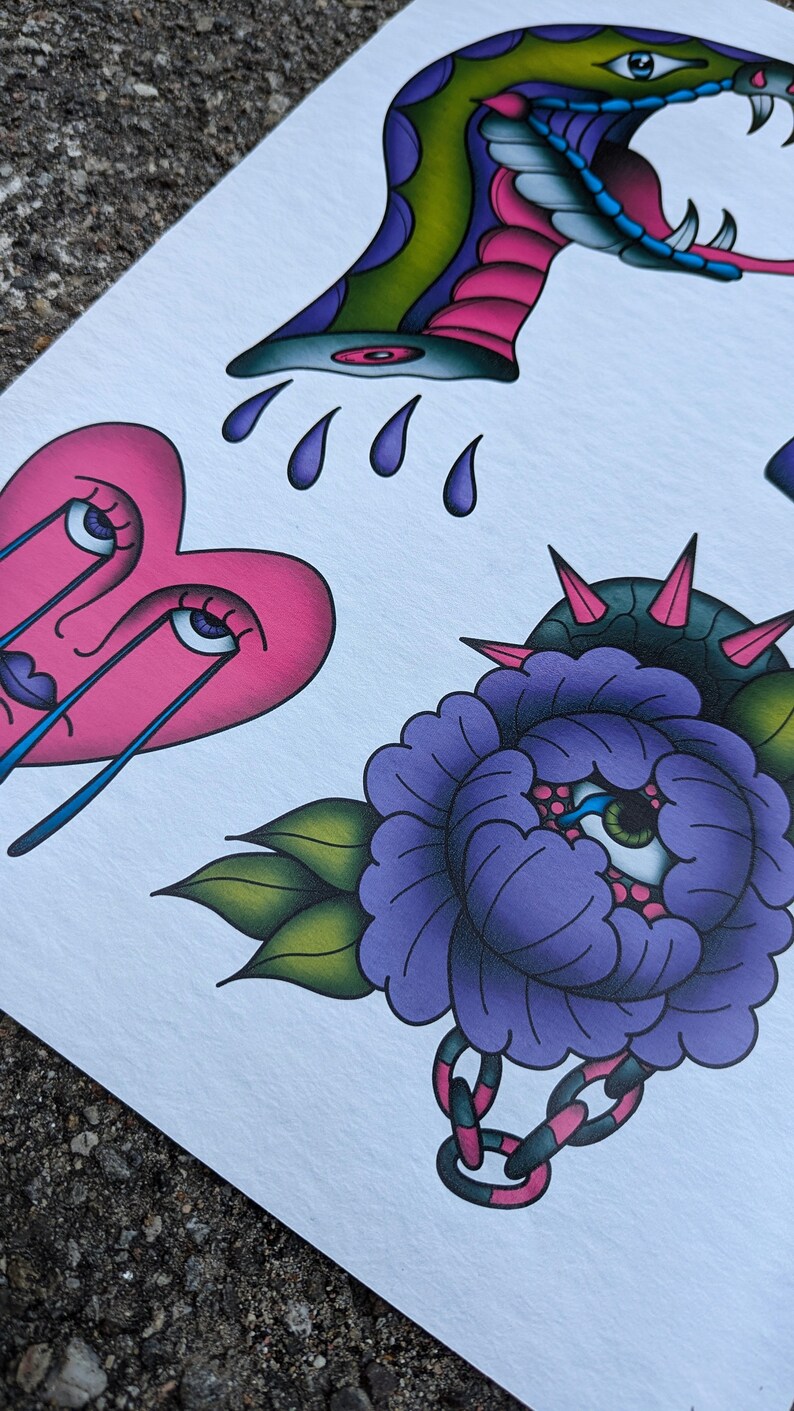 POISON Traditional Tattoo Flash Print A3 Mix - Etsy Australia