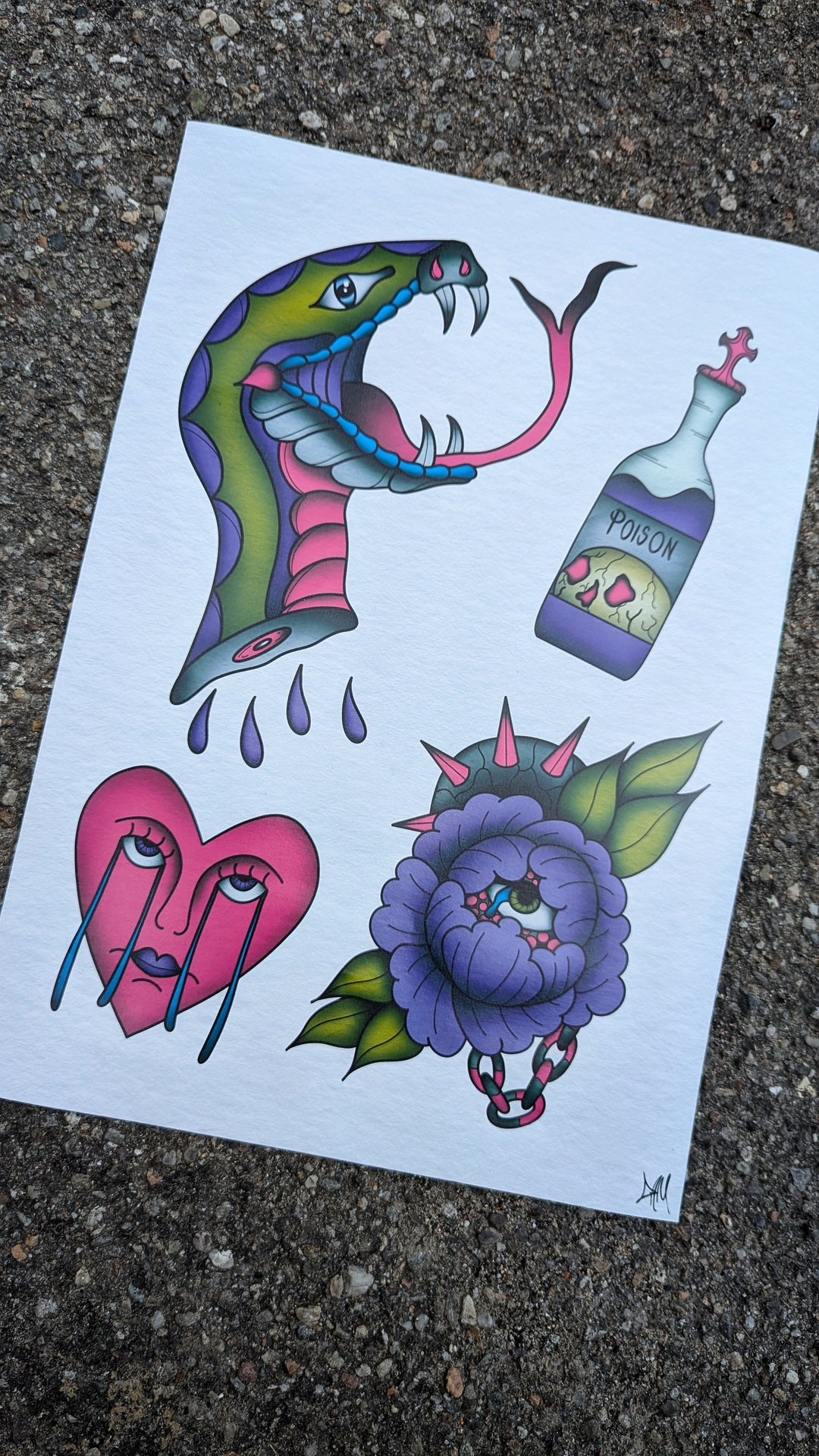 POISON Traditional Tattoo Flash Print A3 Mix - Etsy