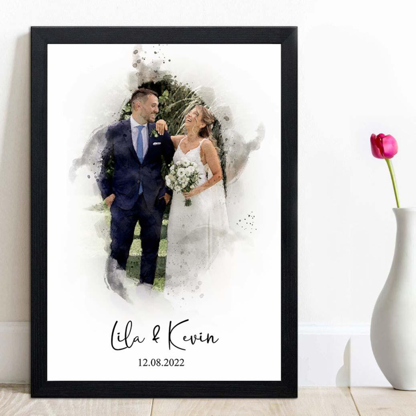 Personalised Couple Portrait From Photo – Watercolour Style Printable ...