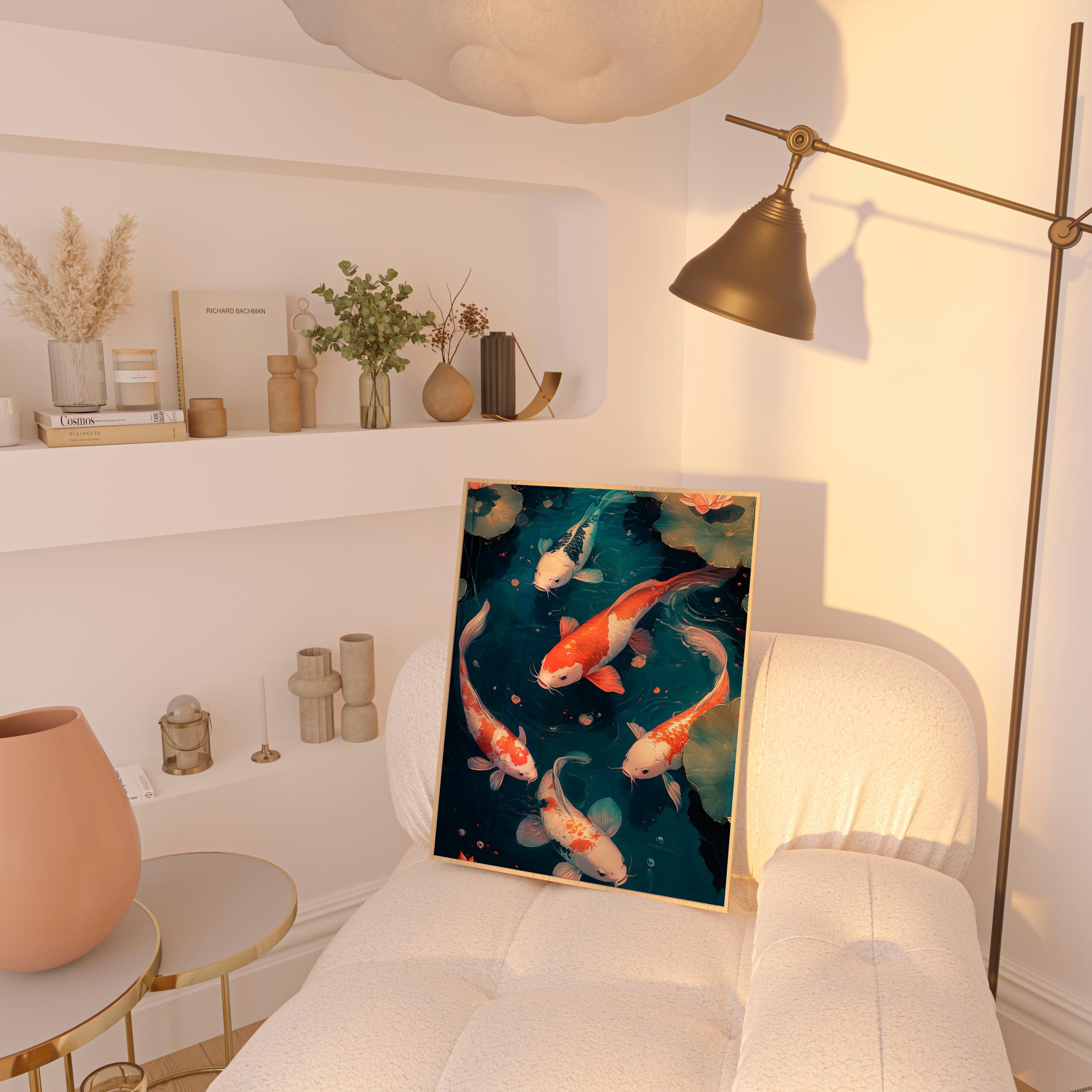 Japanese Koi Fish Pond Digital Poster - Serene Aquatic Art Print ...