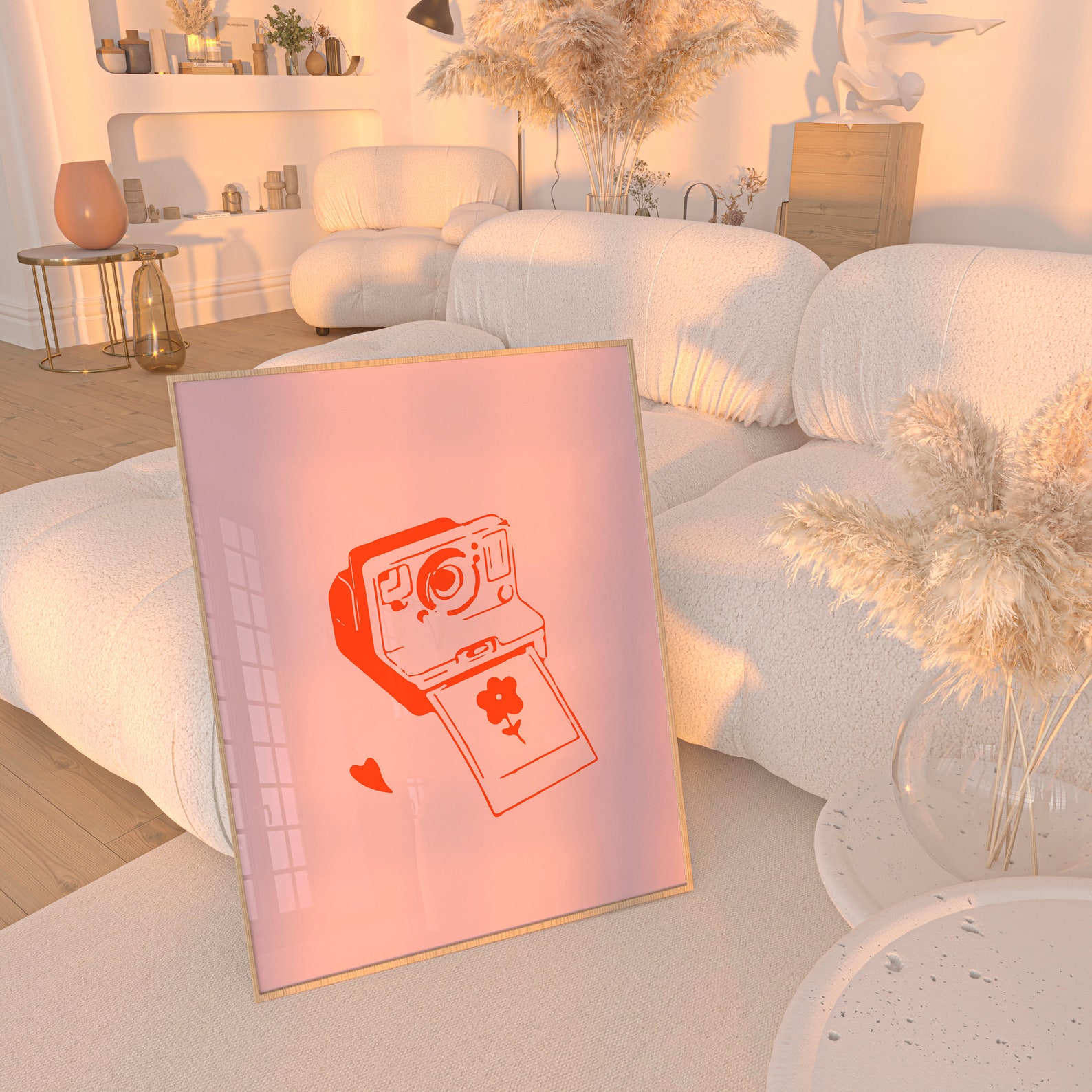 Pink Polaroid Line Art Poster, Romantic Print, Digital Download, Modern ...